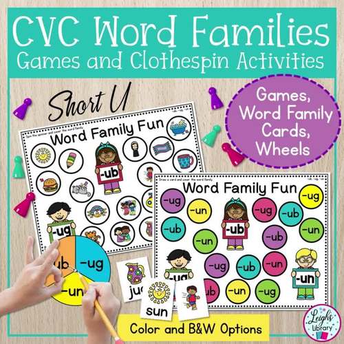 CVC Short U Word Families Printable Review Games and Activities | TPT