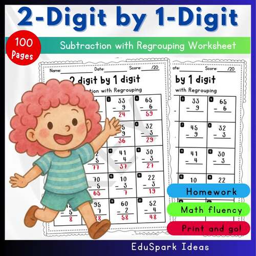 2 Digit by 1 Digit Subtraction with Regrouping - 2nd and 3rd Grade Math