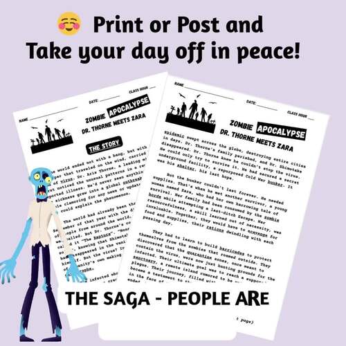 ER Sub Plans Digital or Print -Zombies- or Alt. Halloween Middle or ...