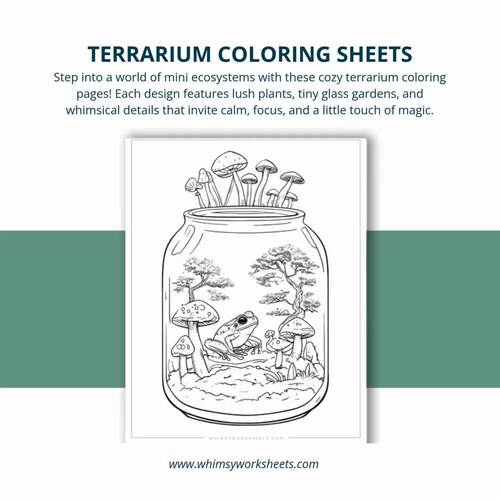 Terrarium Floral Coloring Pages | Printable Activity by Whimsy Worksheets