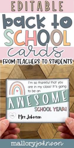 Editable Boho Rainbow Back to School Cards from teachers to students