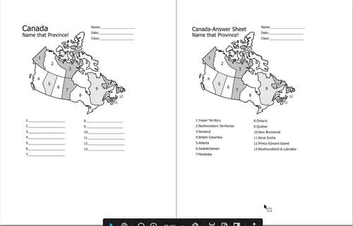 North America Geography Map Quiz, Canada & United States (Easel)