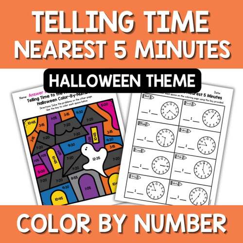 Halloween Telling Time to 5 Minutes Color by Number Code Math Worksheet ...