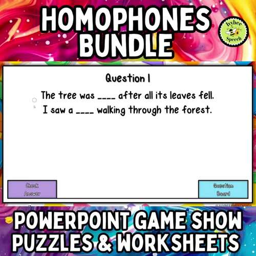 Homophones Vocabulary PowerPoint Game Show and Printables Bundle