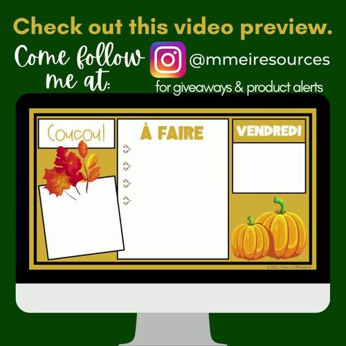 French Daily Slides | October | Fall, Thanksgiving, Halloween | NO PREP