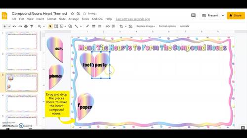 Valentine Themed Drag & Drop Compound Nouns Vocabulary Builder