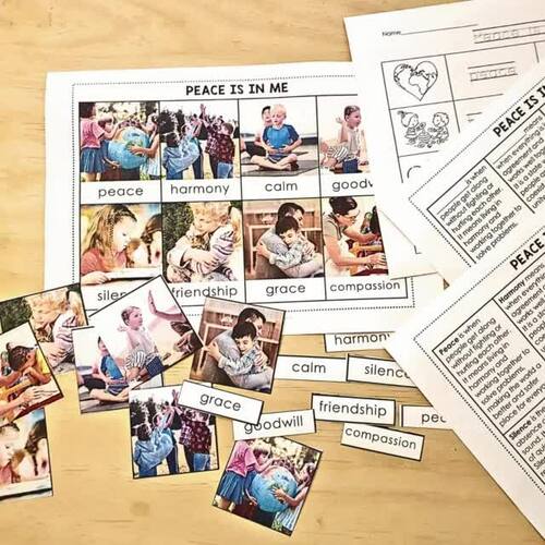 Peace is in Me 3 Part Cards Definitions Coloring Tracing Montessori