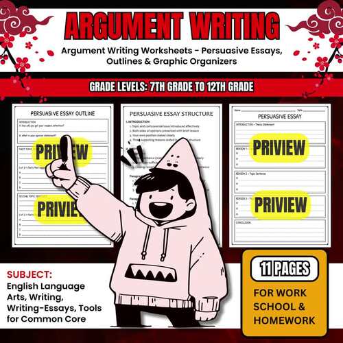 Argument Writing Worksheets - Persuasive Essays Outlines & Graphic ...