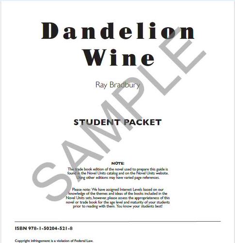 Dandelion Wine Novel Units® Student Packet Novel Study | TPT