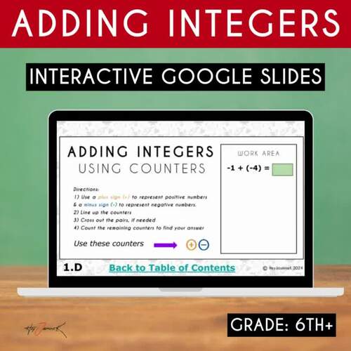 Adding Integers Using Counters for Middle School | Google Slides | Grades 6-8