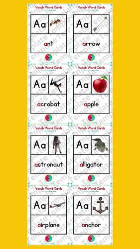Kindergarten Vowel Vocabulary Cards | Phonics | Writing | Reading ...