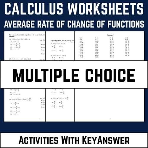 Calculus Worksheets: Average Rate of Change of Functions by GraphGenius ...