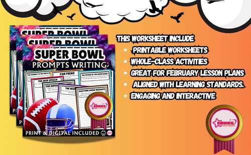Super Bowl 2025 Writing Prompts Activities Craft 3rd, 4th, 5th, 6th ...