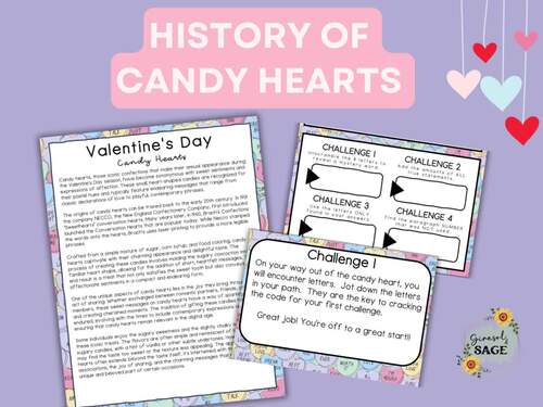 Valentines Day the Story of Candy Hearts Escape Room Reading for Middle ...
