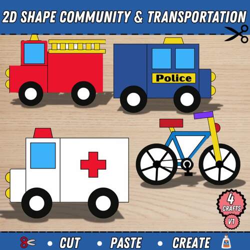 2D Shape Community & Transportation Crafts Bundle | Cut, Paste & Shape ...