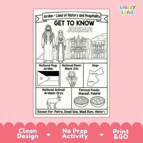 Jordan Geography Coloring Page | Middle East Country Study | Social Studies