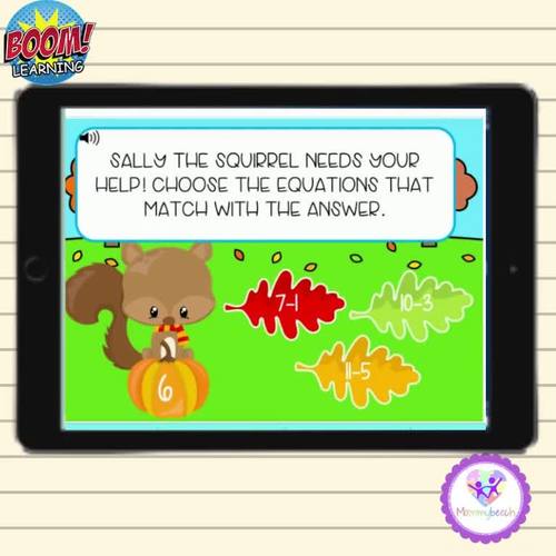 Boom Cards Fall Subtraction by Mommybeech | TPT