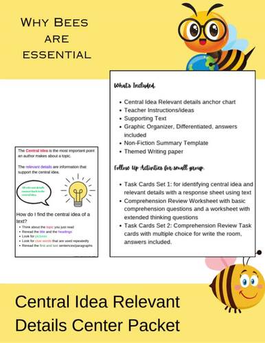 3rd 4th 5th FAST Central Idea Task Cards Anchor Chart Guided Reading