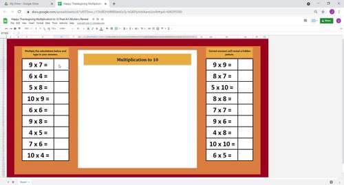 Happy Thanksgiving Multiplication to 10 Pixel Art Mystery Reveal