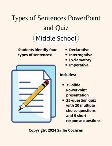 Types of Sentences PowerPoint (TM) and Paper Quiz (Middle School)
