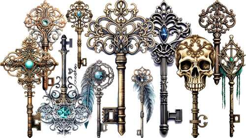 Watercolor Skeleton Keys Clipart Set of 20 Files by ArtisticTimberStudio