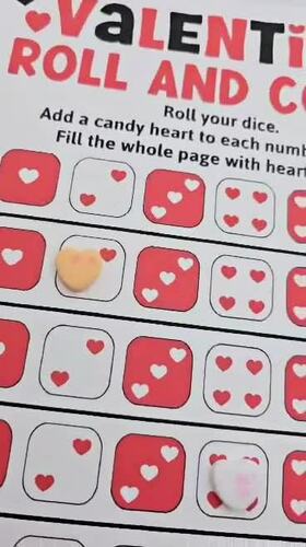 Valentine Printable Dice Game Valentine's Roll and Cover Heart Dice Game