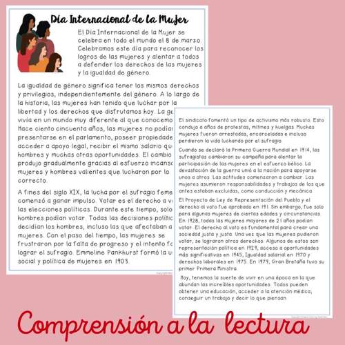 Día Internacional de la Mujer- Comprensión a la lectura | TPT