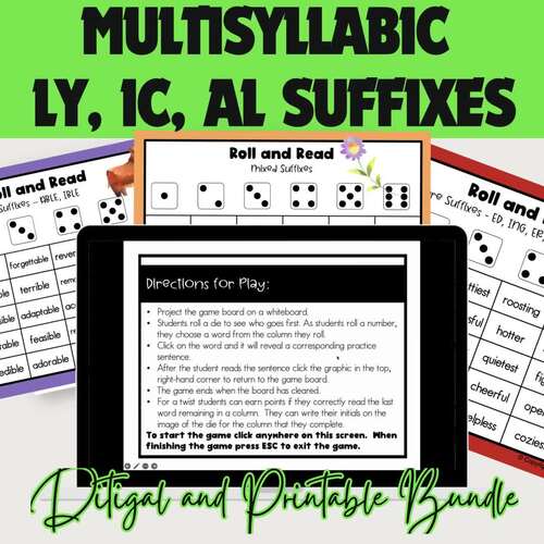 LY IC AL Suffix Multisyllabic Words/Sentences Roll & Reads - Digital ...