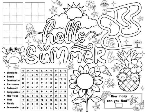 Summer Activity Placemat Printables | Kids Road Trip Games PDF | Word ...