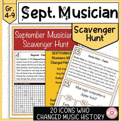 September Music Scavenger Hunt for Middle School, Music Fun Friday Code ...