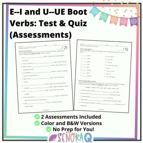 E--I and U--UE Stem Changing Verbs Assessments | Test and Quiz by SenoraQ
