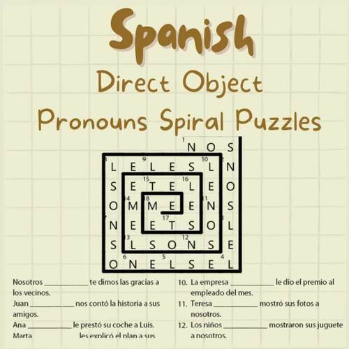 Español: Pronombres de Objeto Directo Direct Object Pronouns Spiral ...