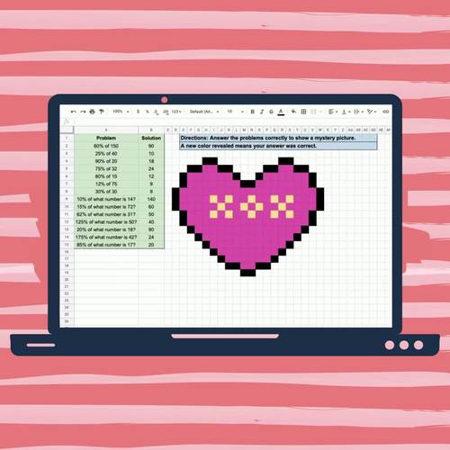 Percents, Decimals, Fractions Mystery Pixel Activity Bundle Valentine