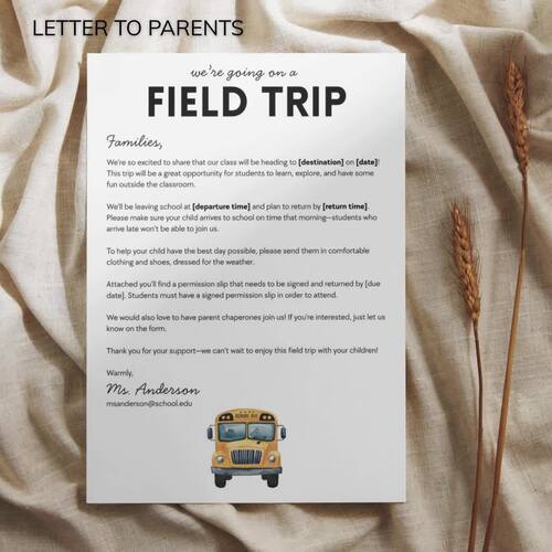 Field Trip Permission Slip Editable Parent Letter Form Reminder ...