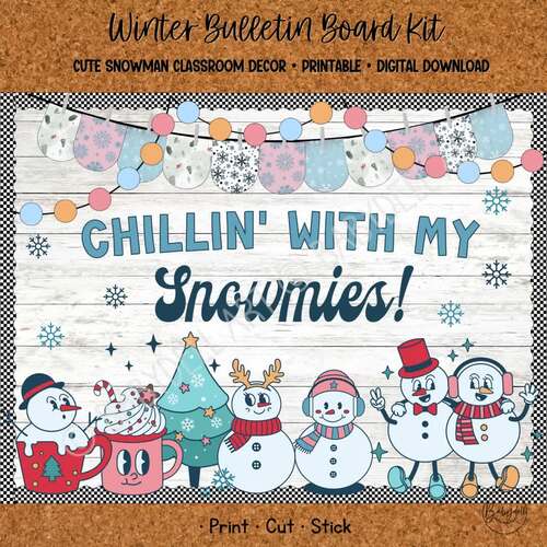 Groovy Winter Bulletin Board Kit: Snowman Theme | January Classroom Decor