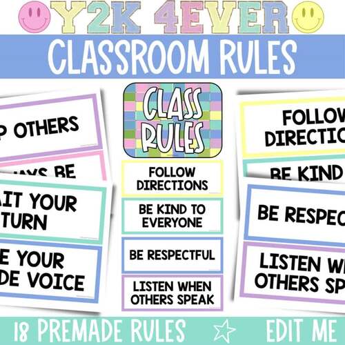 Editable Classroom Rules Display / Classroom Expectations / Retro Y2K Decor