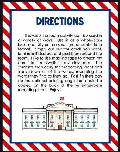 Presidents' Day Write the Room Activity Center Vocabulary First Grade ...
