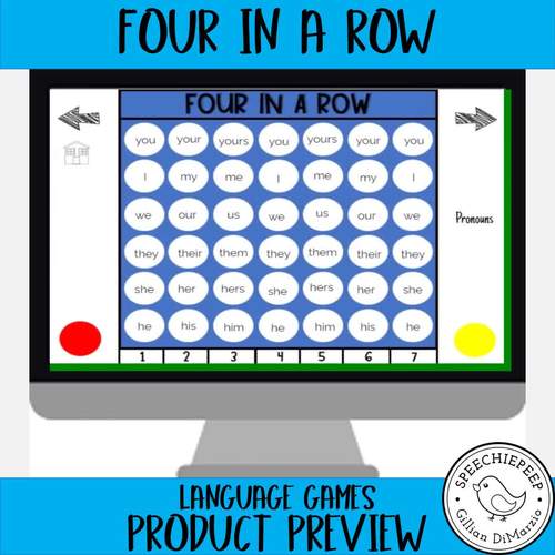Four in a Row Language Games BOOM CARDS by Say More Speech Therapy