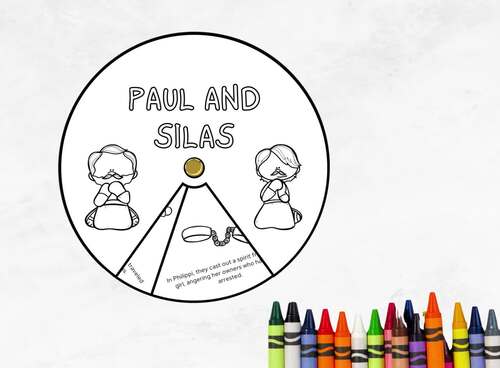 Paul and Silas, Bible Spinning Wheel, Sunday School Coloring Craft