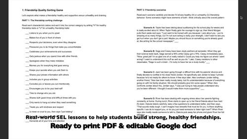 Social Emotional Learning Activities Workbook on Healthy Friendships NO ...