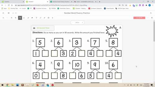 Digital Number Bond Fluency Practice for Classkick by Kinesthetic Classroom
