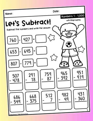 Back to School Subtraction Within 1000 Worksheets With Regrouping No ...
