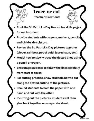 St Patrick s Day Cutting Tracing Activities Fine Motor Skills Preschool K