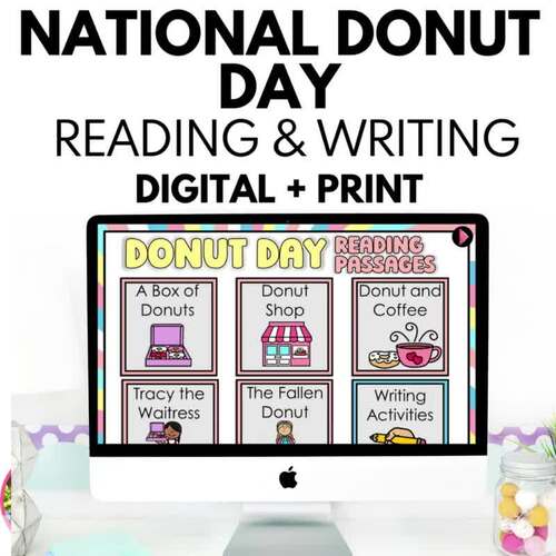National Donut Day Reading Comprehension Passages and Writing Activity