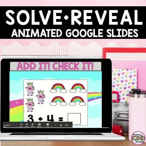 SOLVE + REVEAL ADDITION to 10 KINDERGARTEN INTERACTIVE GAME Unicorns