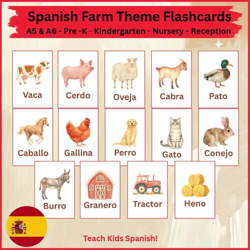 Spanish Farm Theme Flashcards | Kindergarten Printable by Happy Tag ...