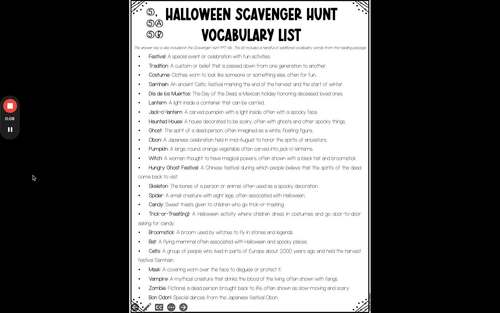Halloween Vocabulary Scavenger Hunt for ESL/ELL/ELD Students and Newcomers