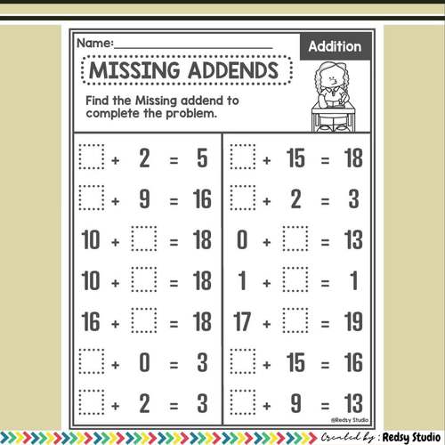 Missing Addends 1-20 Worksheets - 150 PAGES by Redsy Studio | TpT