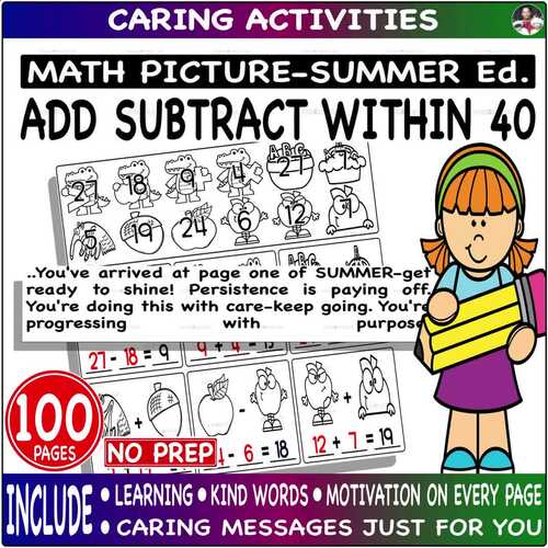 Add Subtract within 40 with pictures fact fluency Bright Focus Pack ...