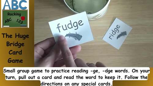 ge, dge word small group phonics reading card game: words and phrases